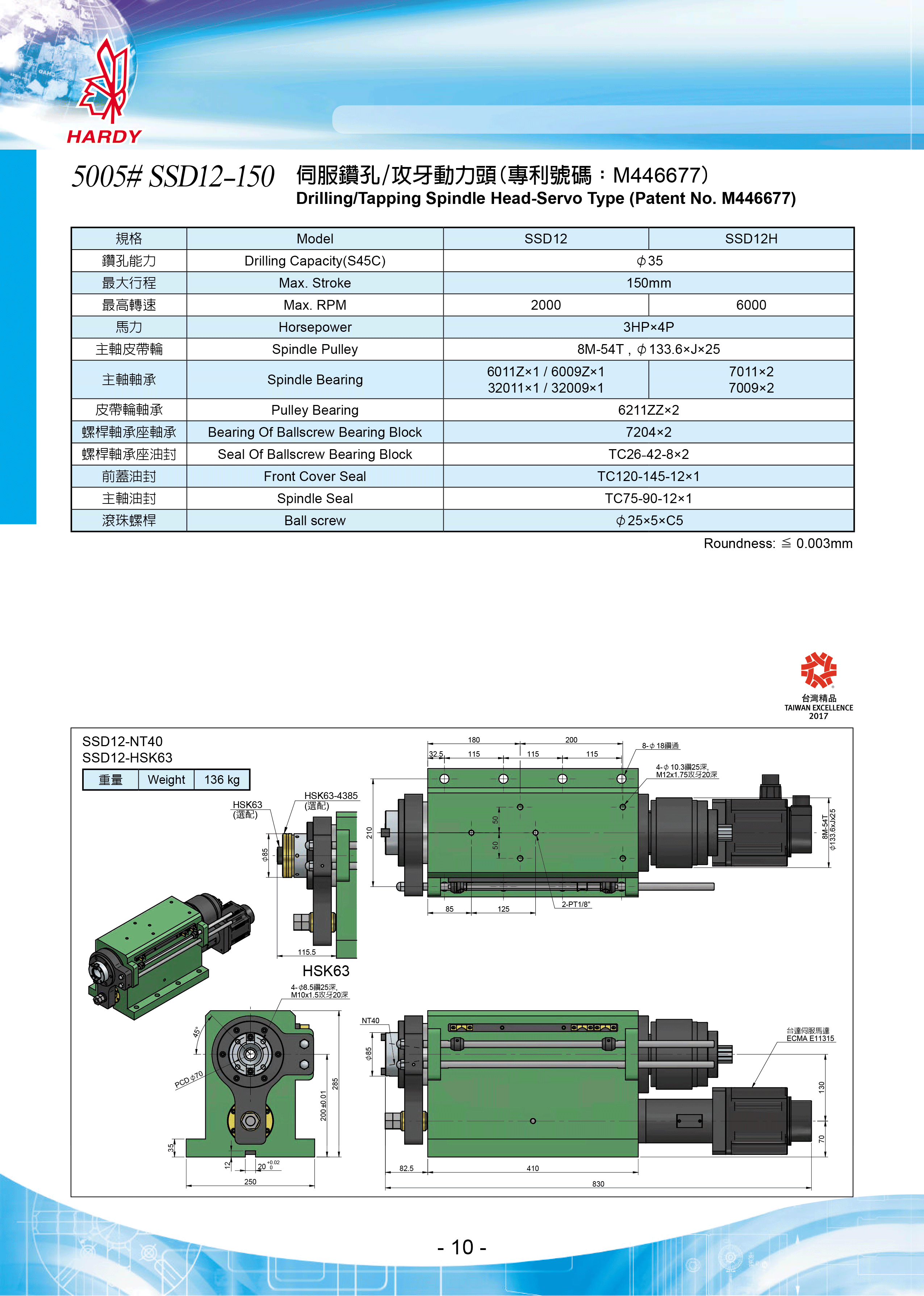 SSD12 CNC Drilling Tapping Spindle | HARDY